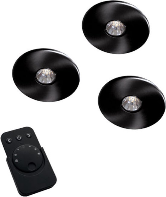 Super Light Emotion Led set met 3 spots met dimmer inbouw 12V/15W zwart ...