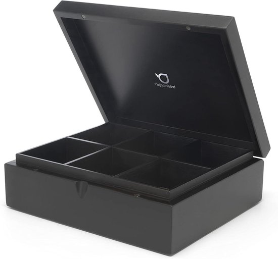 Theedoos met 6 Vakken - Gesloten - Zwart - Bamboe | bol