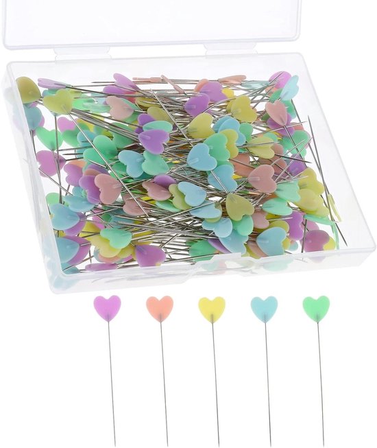 200 Pcs Long 5.14 Inch Multicolored Head Pins - Love Heart Shaped Head ...