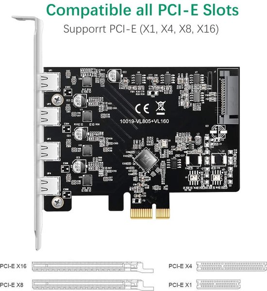Maiwo KC019 PCI Express x1 naar 4x USB-C 3.1 - 5 Gbps | bol