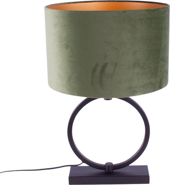 Tafellamp ring met velours kap Davon | 1 lichts | goud / zwart / groen ...
