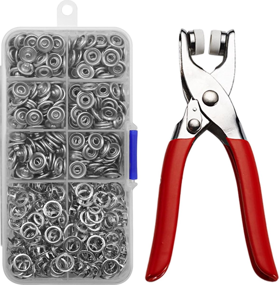 Drukknopset met tang, gereedschapsset met vijfpolige sluiting, metalen ...