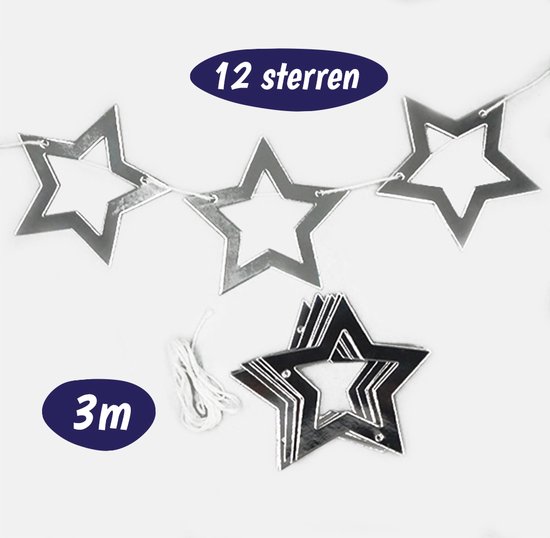 Luxe Sterren Slinger - 3 meter - Zilveren Slinger - Slingers Kerstboom ...