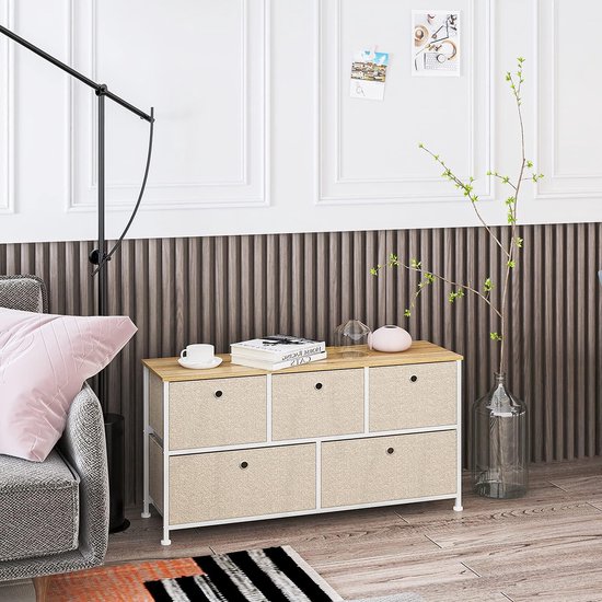 Commode met 5 lades van stof, dressoir, metaal, ladekast, tv box ...