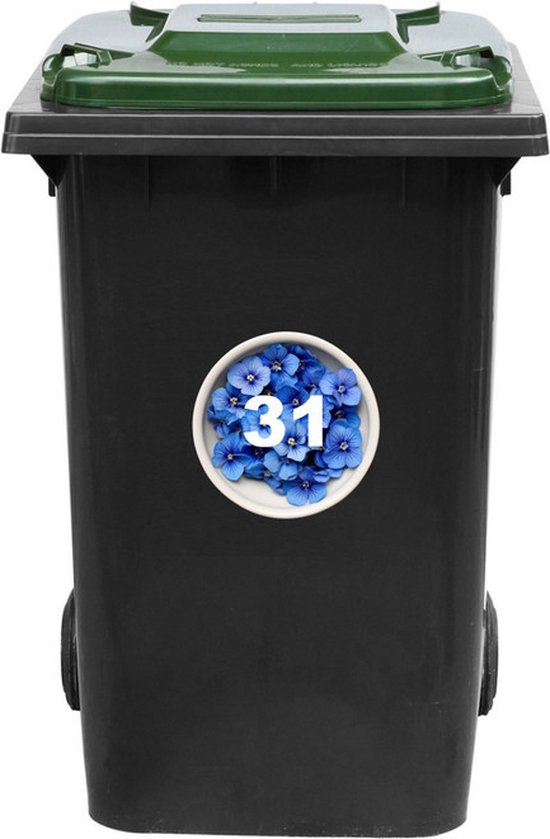 Kliko Sticker / Vuilnisbak Sticker - Schaal Met Blauwe Bloemen - 16 ...