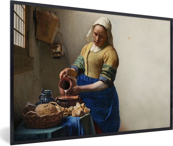 Fotolijst incl. Poster - Het melkmeisje - Kunst - Oude meesters - Vermeer - 120x80 cm... | bol