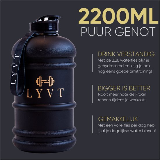 LYVT® Waterfles 2 Liter – Motivatie Waterfles – Drinkfles – Grote ...
