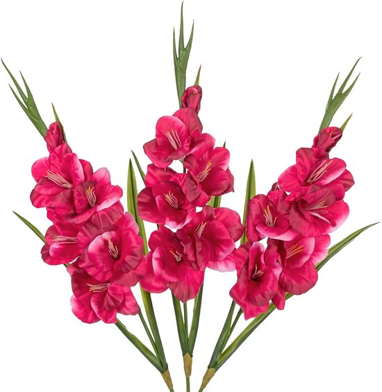 Magenta Gladiolen Kunstbloemen - 3 Stuks Zijden Bloemen met Stengels ...