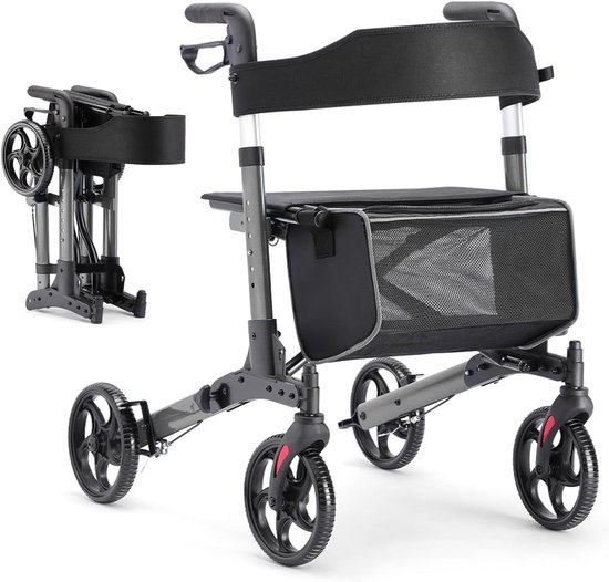 Opvouwbare Rollator met Zitting voor Senioren - Lichtgewicht Aluminium ...
