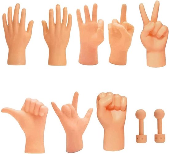 Mini handen met stok vingerpoppen rubber grappige minihanden set fop ...