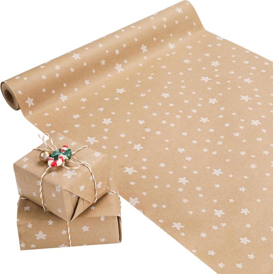 Christmas Wrapping Paper 44cm x 15m Roll - Kraft Paper Star Design | bol