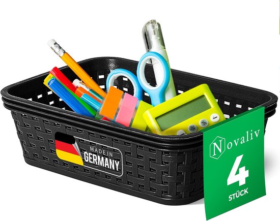 Novaliv 4-delige elegante opbergmanden in rotanlook | Zwart plastic 1L ...