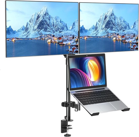 Dubbele monitor- en laptophouder voor twee schermen van 17 tot 32 inch ...