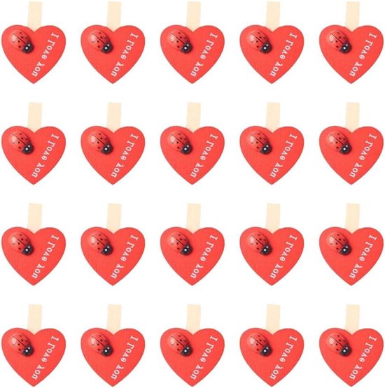 100 stuks kleine rode houten wasknijpers met mini-hart - decoratieve ...
