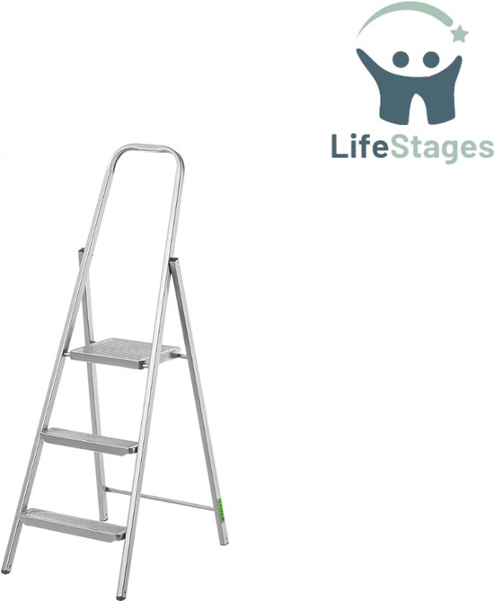 LifeStages - Huishoudtrap 3 Treden - Eenzijdige Stalen Ladder met Anti ...