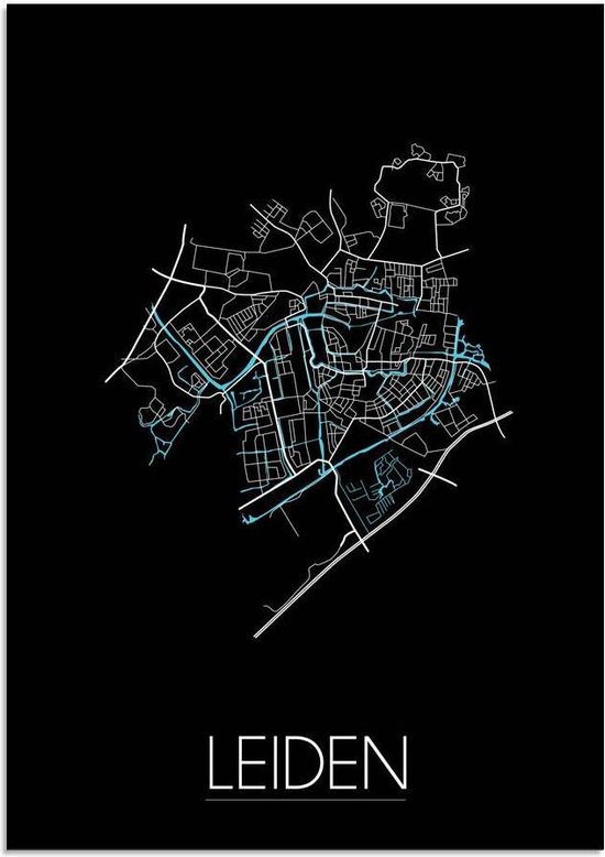 DesignClaud Plattegrond Leiden Stadskaart poster Wanddecoratie - Zwart ...