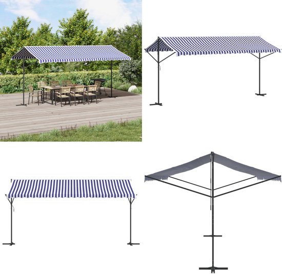 vidaXL Luifel vrijstaand 500x300 cm stof en staal blauw en wit ...