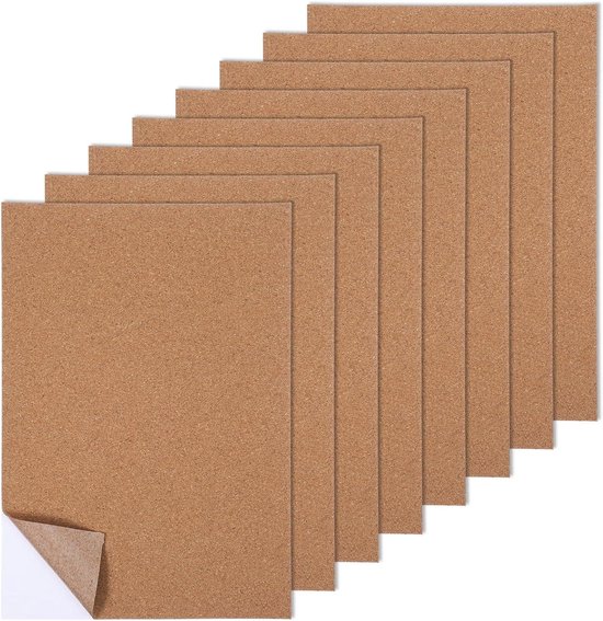 8-Pack Adhesive Cork Sheets for Wall Decoration and Insulation | bol