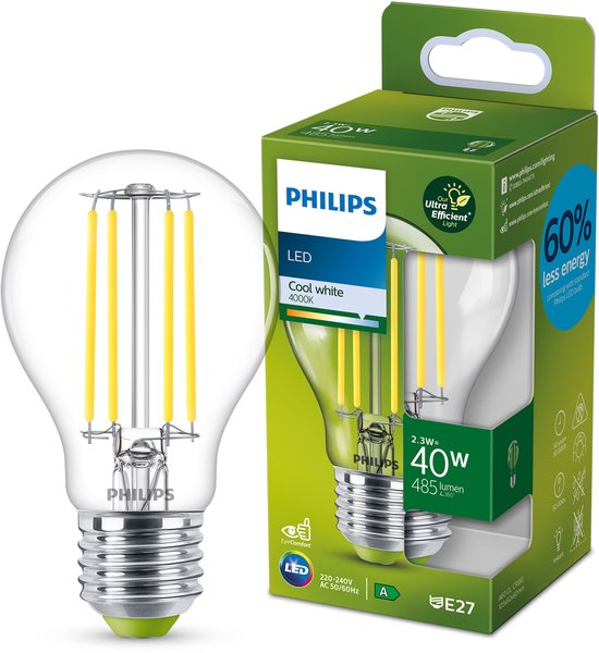 Philips Ultra Efficient LED lamp Transparant - 40 W - E27 - koelwit licht | bol