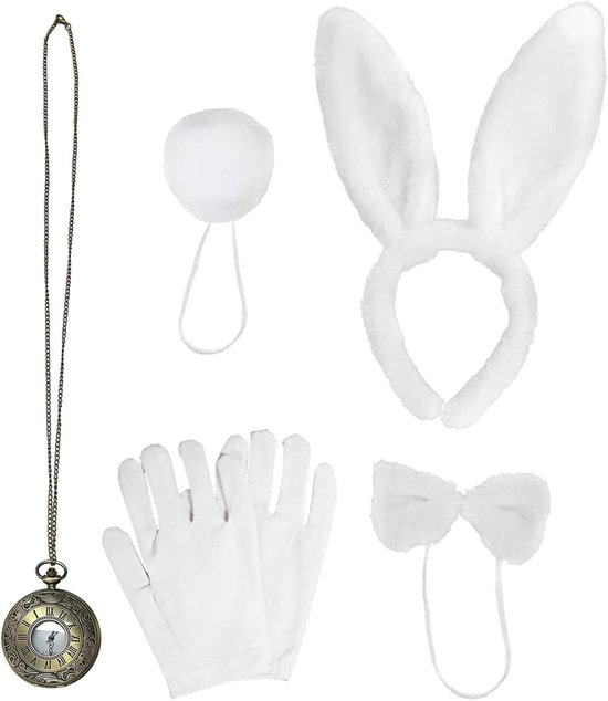 5pcs White Rabbit Costume Accessories - Rabbit Ears, Bow Tie, White ...