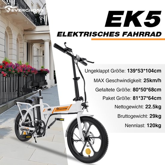 EVERCROSS EK5 Elektrische Fiets - Opvouwbaar E-Bike - 16 Inch - 25km/u ...