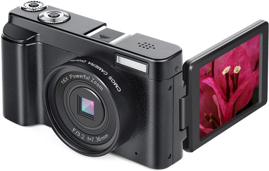 Digitale camera 48 MP, 1080p HD, 16x zoom, klapscherm Zwart | bol