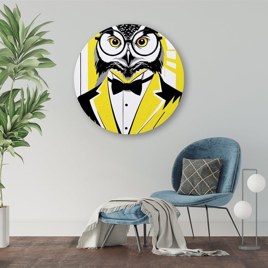 Uil met bril in pak - Uil wandcirkels - Wandbord dier - Pop Art - Ronde ...