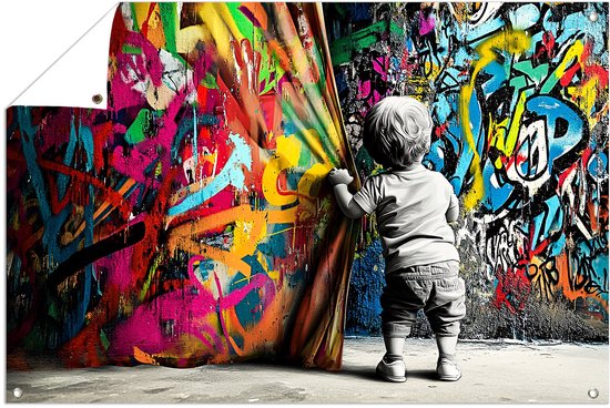 Kleurrijke graffiti met kind - Graffiti buitenposter ...