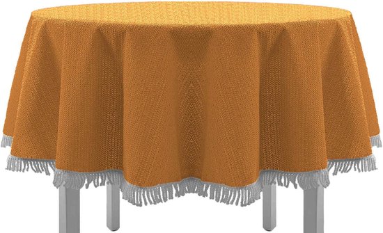 Tafelkleed met Franjes - Tuintafel - Rond - 130 cm - Oranje | bol