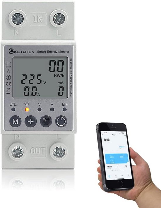 Digitale LCD Stroommeter voor DIN-rail - Wifi Energieteller met Afstandsbediening en... | bol