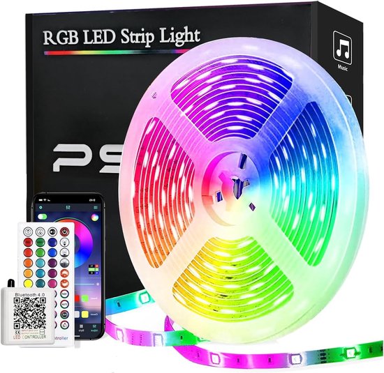 15M RGB LED Strip met Bluetooth App Controle - Flexibele ...