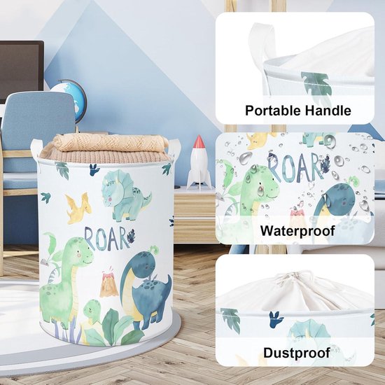 45L Vrijstaande Dinosaurus Baby Wasmand met Deksel - Opvouwbare Grote ...