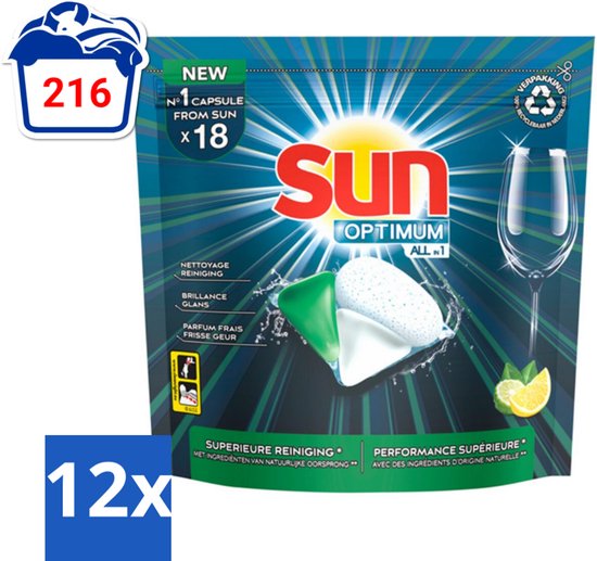 Sun Optimum - All-in-1 - Vaatwasmiddel - Capsules - Citroen - 18 ...