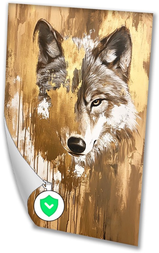 Gouden wolf abstract - Wolf poster - Muurdecoratie dieren - Abstract ...