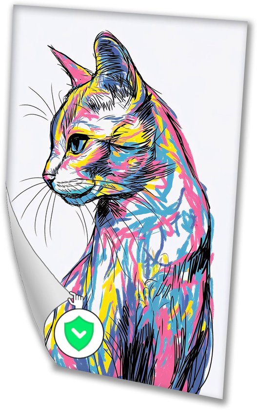 Kleurrijke abstracte kat schets - Kat poster - Poster dieren - Graffiti ...