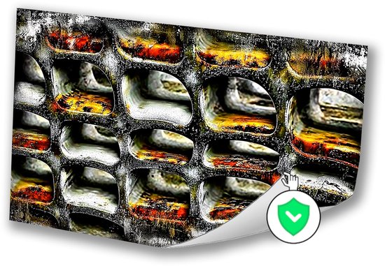 Industriële abstractie met kleuraccenten - Structuur posters - Posters ...