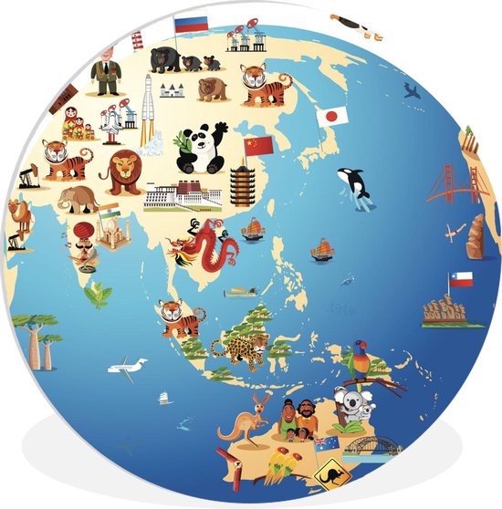 Une illustration de dessin animé d'une carte ronde du monde. Assiette ...