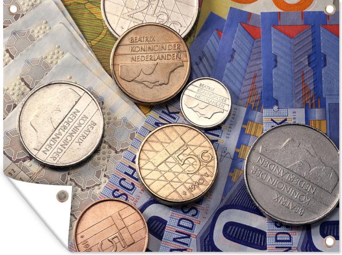Tuin decoratie Een verzameling Nederlandse guldens in de vorm van munt ...