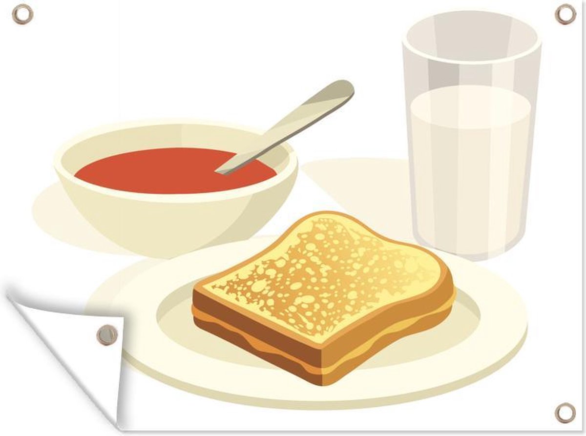 Tuin decoratie Een tosti met soep en melk geserveerd in een tekening ...