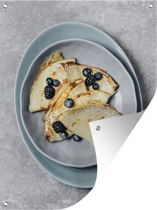 Muurdecoratie buiten Pannenkoeken met bessen als toetje - 120x160 cm ...