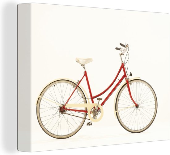 Canvas Schilderij Een rode fiets op een witte achtergrond - 40x30 cm ...