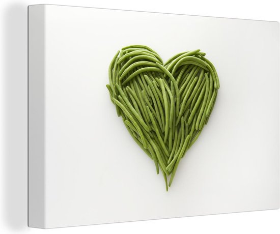 Canvas Schilderij Een groen hartje gemaakt van gebogen sperziebonen ...