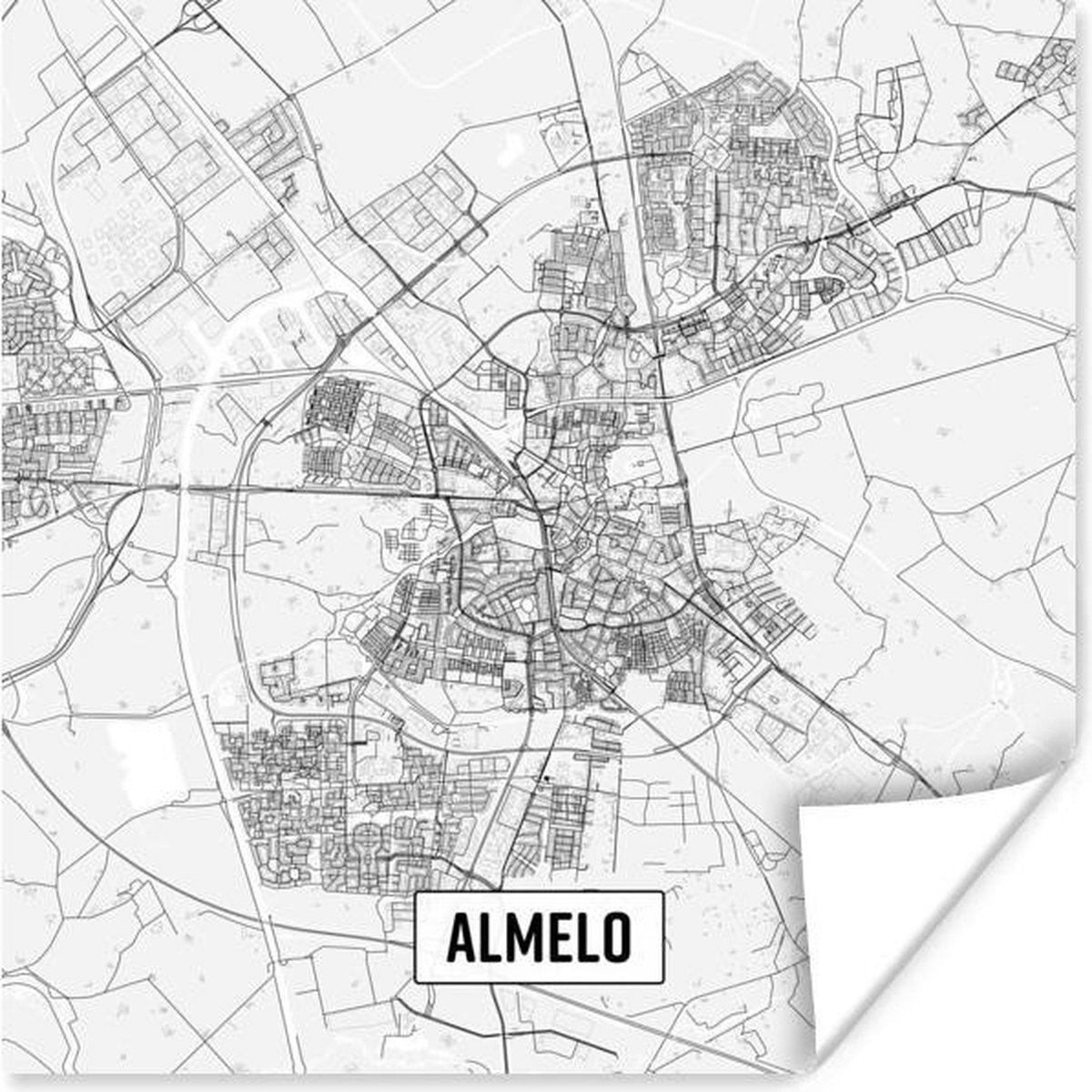 Poster Stadskaart Almelo - 50x50 cm - Plattegrond | bol.com