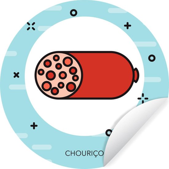 Couper le chorizo sur un fond blanc avec un fond bleu clair Sticker ...