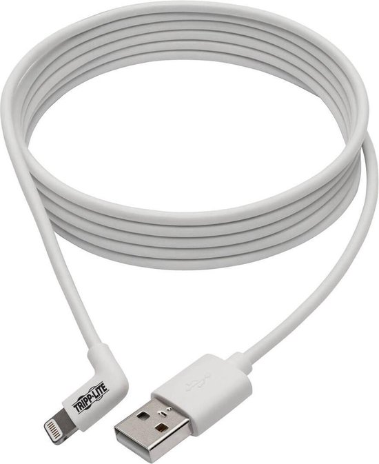 Tripp-Lite M100-003-LRA-WH Right-Angle Lightning Cable, USB Type-A to ...