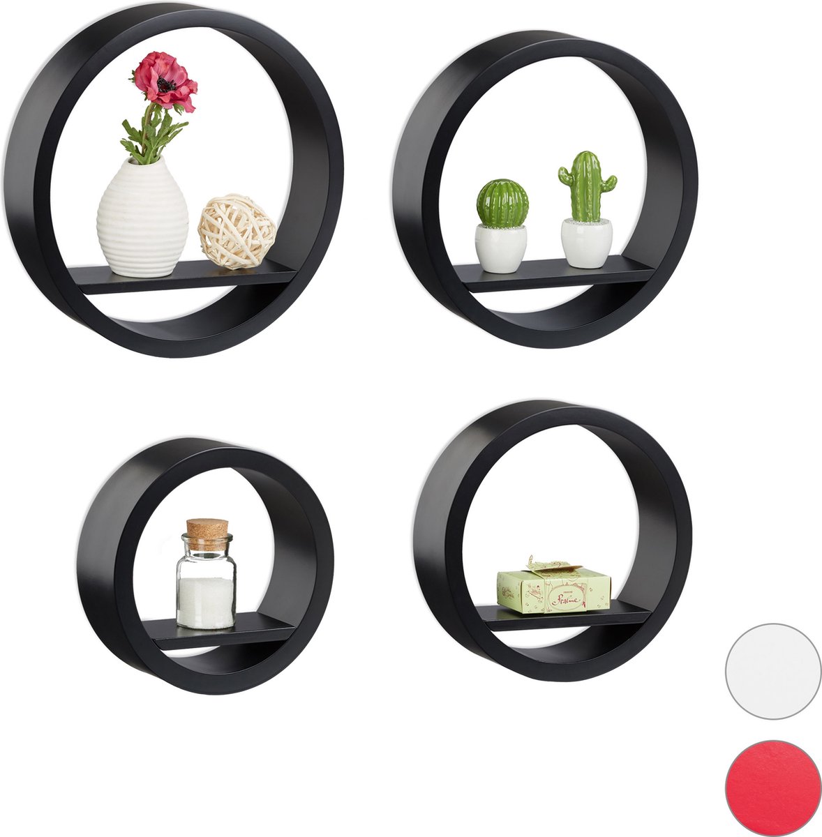 Relaxdays wandplank rond - set van 4 stuks - wandelement - wandbox ...