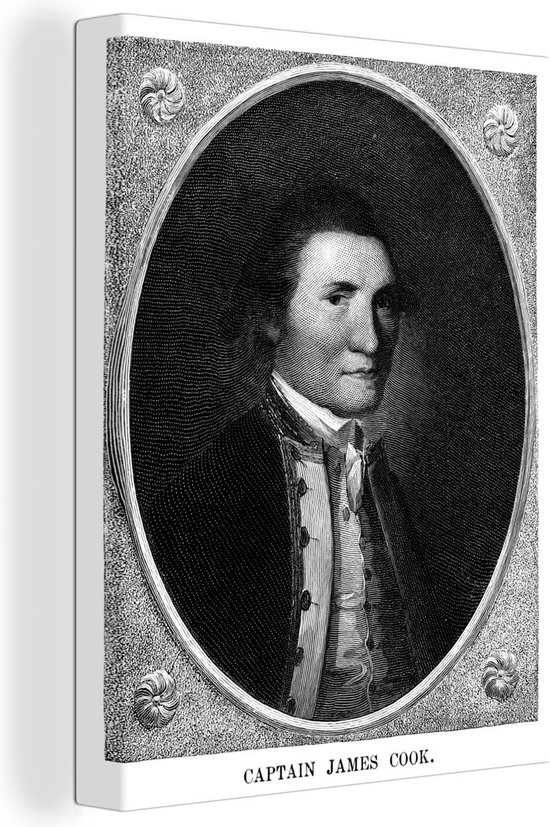 Canvas Schilderij tekening van een James Cook in een lijst - 60x80 cm ...