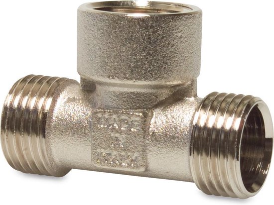 Multi-Fit T-stuk 90° messing vernikkeld 1/2" buitendraad x binnendraad x buitendraad... | bol