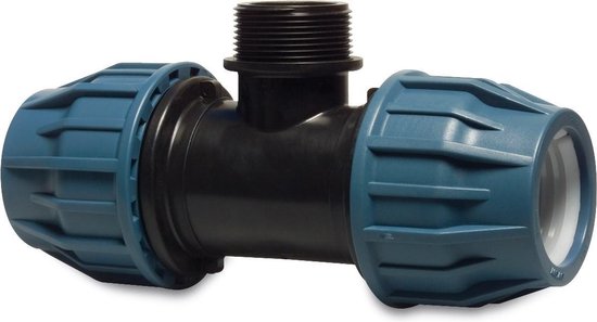 Jason T-stuk 90° PP 40 mm x 1 1/2" x 40 mm knel x buitendraad x knel 16bar zwart/blauw... | bol