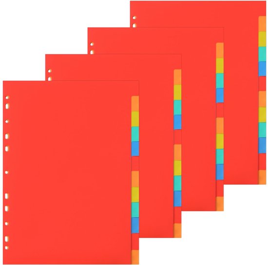 Set of 4 12-piece folders, tabs, plastic, folders, tabs, A4 format, 11 ...